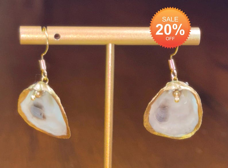 Tiny Oyster Shell Earrings, Gold Leaf Gilded, Coastal Jewelry, Surgical ...