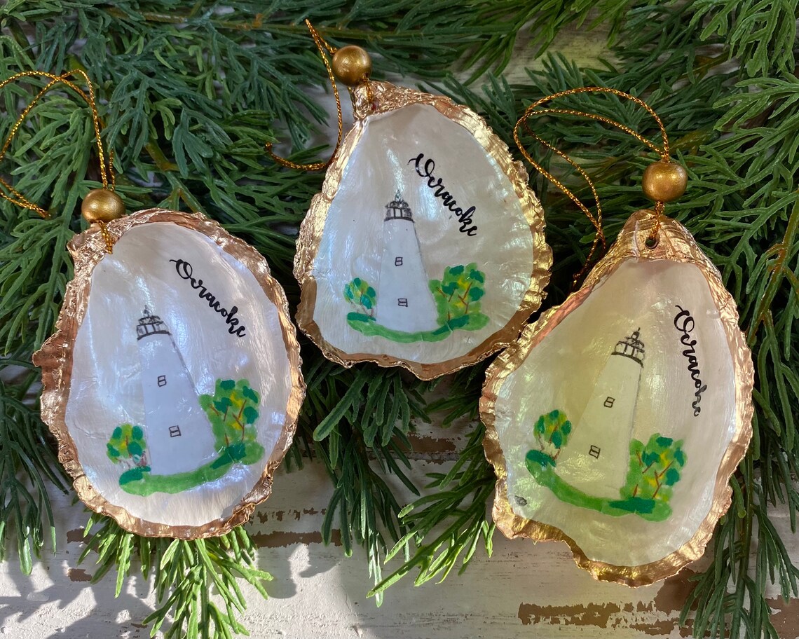 Ocracoke Lighthouse Oyster Shell Christmas Ornaments - Etsy