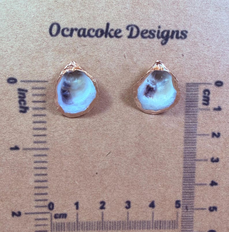 Tiny Oyster Shell Earrings From Ocracoke Island - Gold Leaf Accents ...