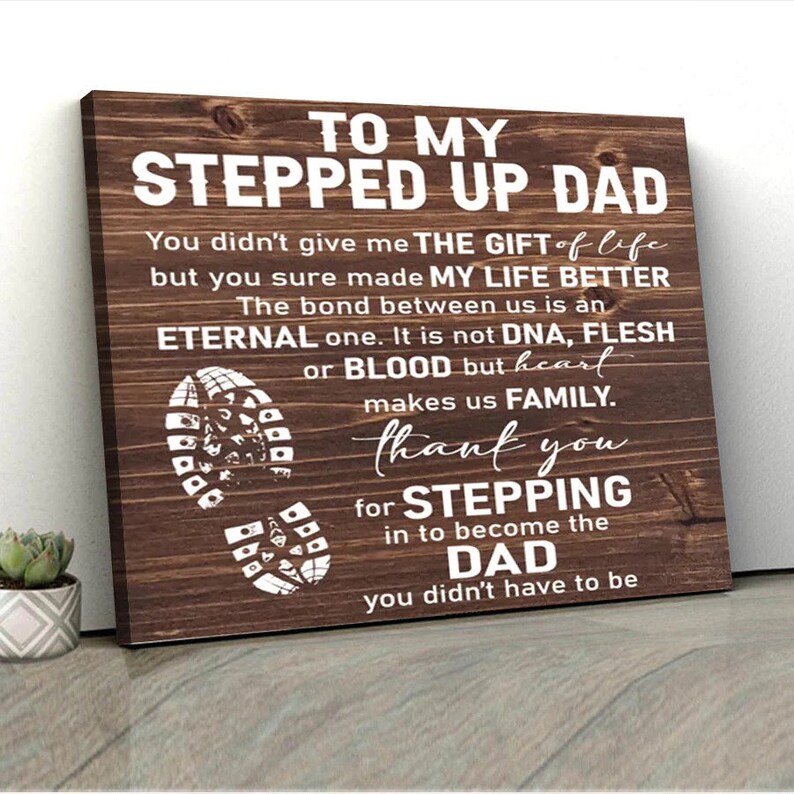 Stepped up Dad Canvas Stepped up Dad Stepfather Gift Step Dad Father's ...