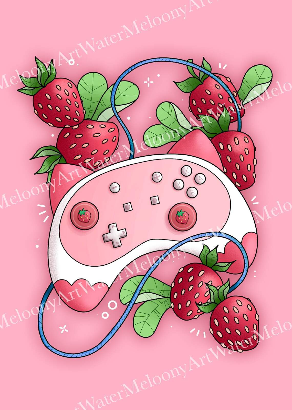 Switch Pro Controller Art Print Strawberry Gaming | Etsy