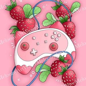 Switch Pro Controller Art Print Strawberry Gaming - Etsy