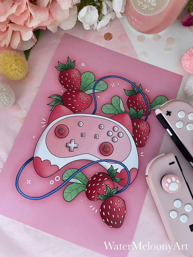 Switch Pro Controller Art Print Strawberry Gaming - Etsy
