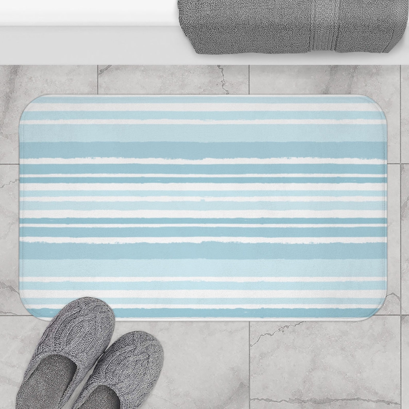 Nautical Blues Striped Watercolor Bath Mat Rug for Spa Pool - Etsy