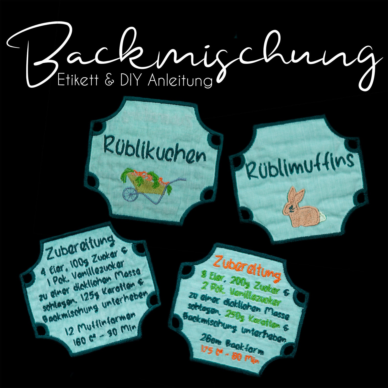 In-the-hoop Labels Embroidery File With DIY Baking Mixture Carrot Cake ...