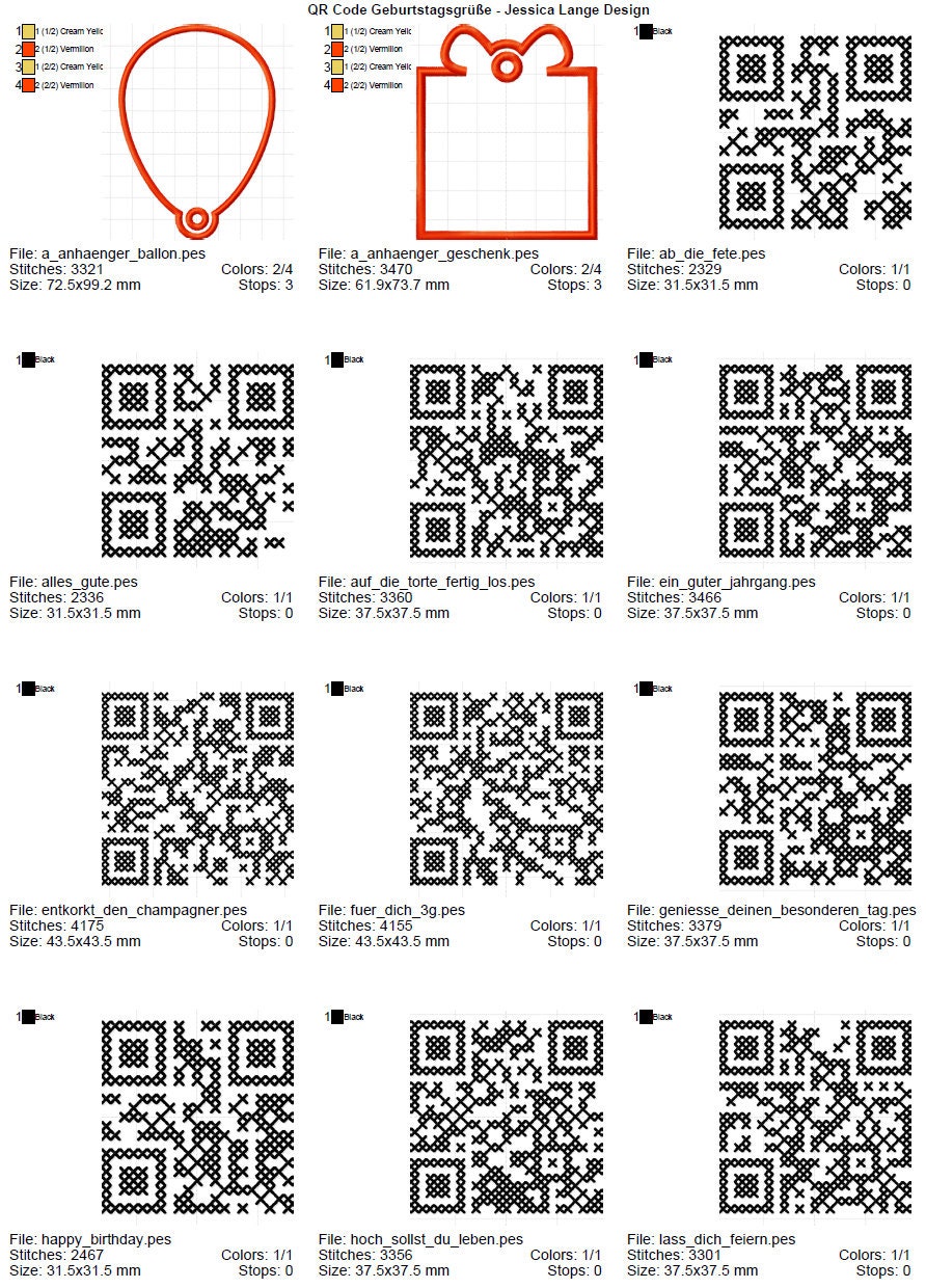 QR Code Embroidery File Birthday Congratulations - Etsy