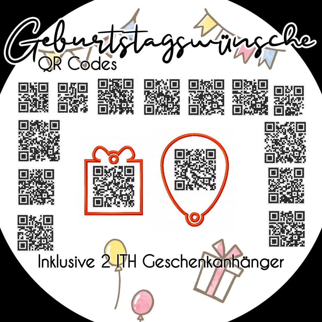 QR Code Embroidery File Birthday Congratulations - Etsy