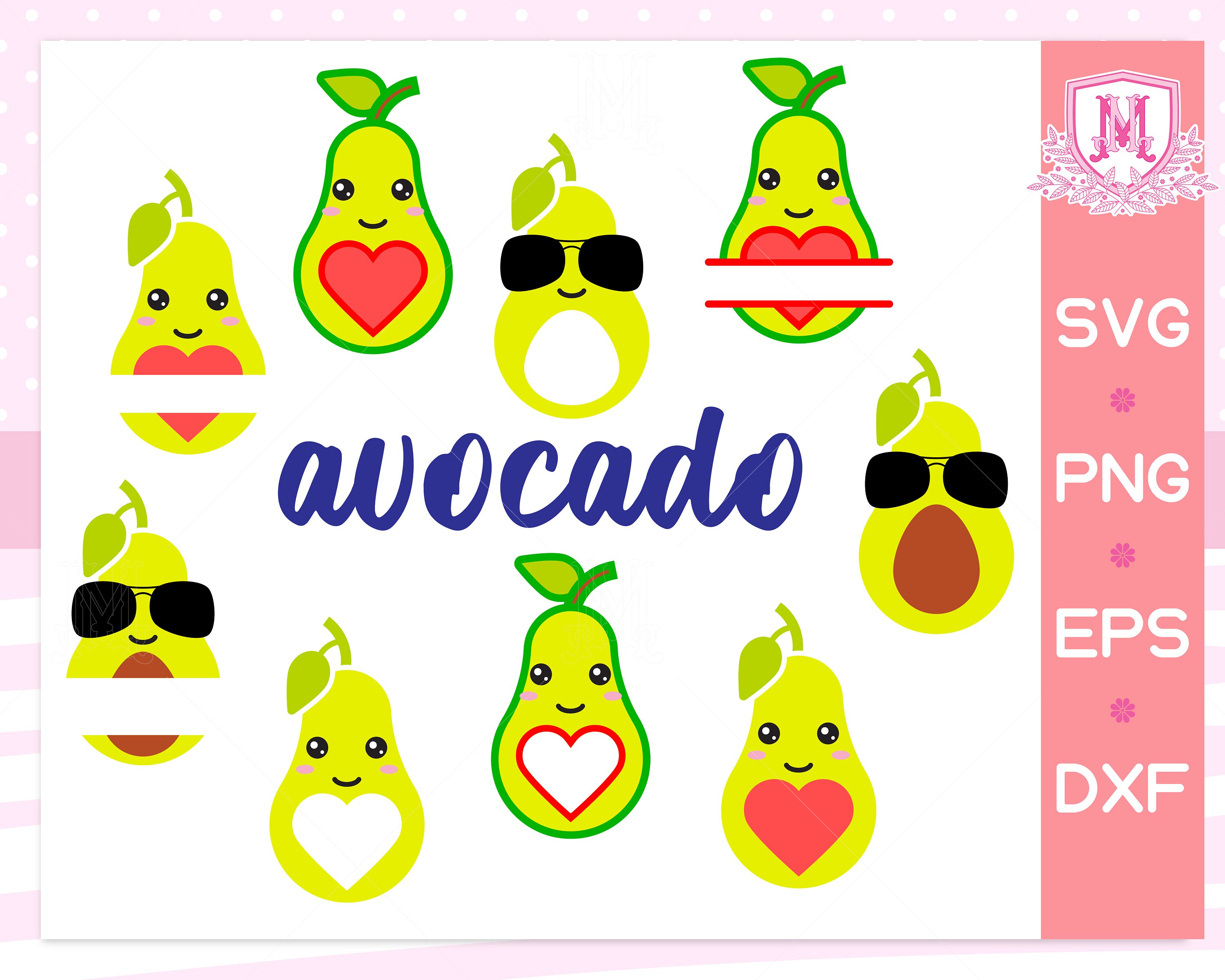 Avocado Svg File Avocado Svg Fruit Svg Name Frame Cartoon | Etsy