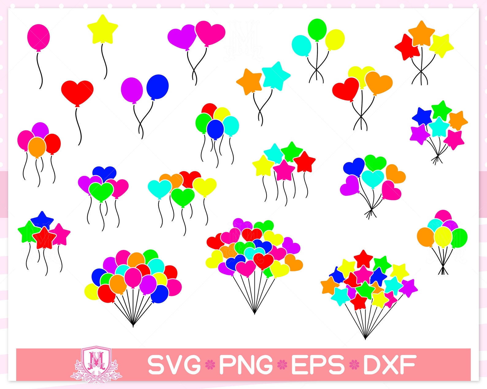 Balloon Svg File, Circle Balloon Svg, Heart Balloon Svg, Colorful ...