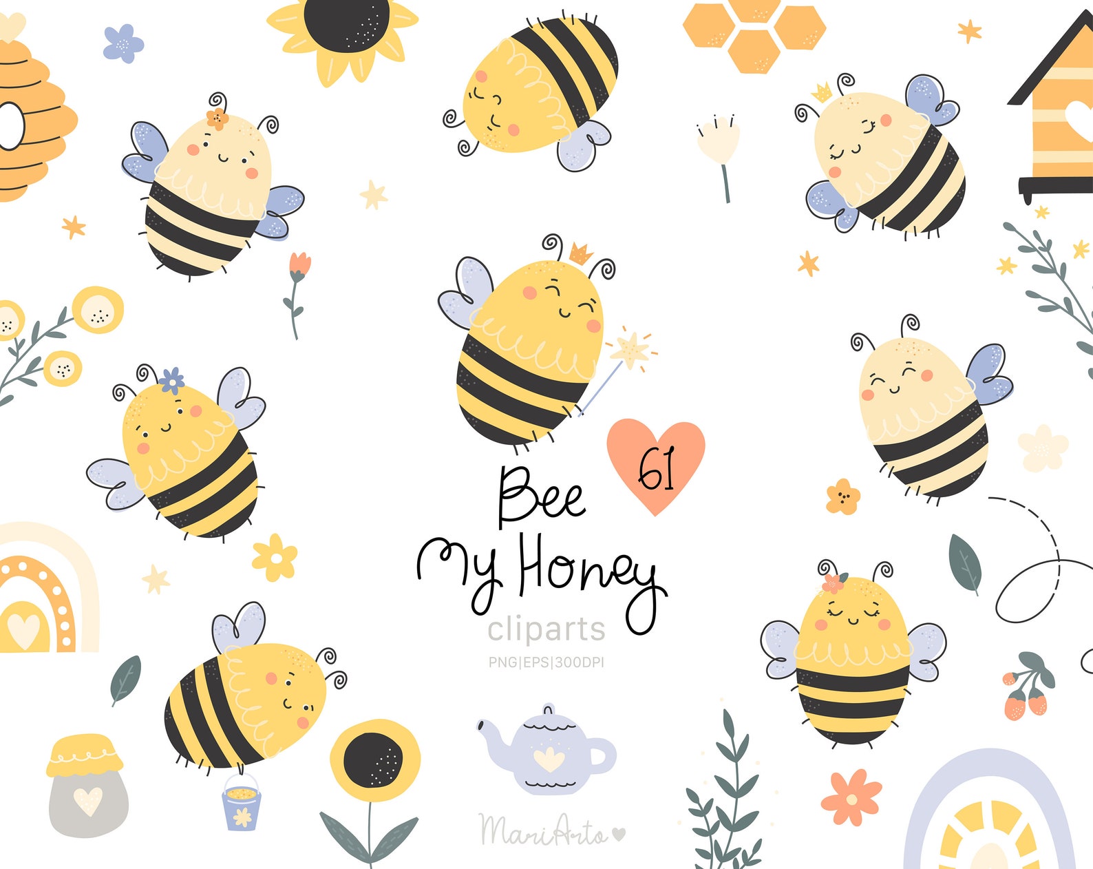 Bee Clip Art Set Bees PNG Clipart and Lettering Honey - Etsy