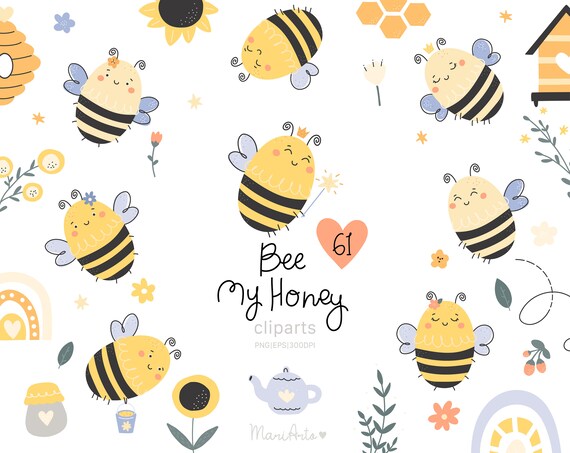 Bee Clip Art Set Bees PNG Clipart and Lettering Honey - Etsy Australia