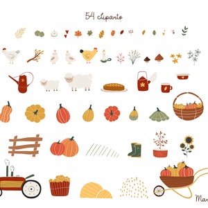 Cozy Autumn Vector Clipart, Fall Leaves, Cute Farm, Pumpkin Spice ...