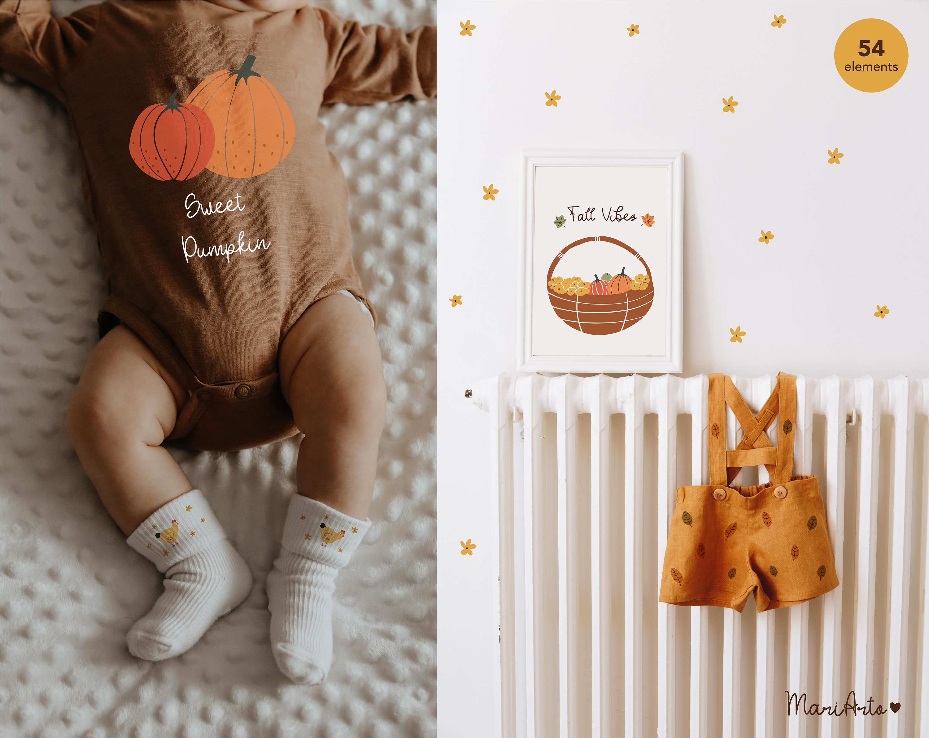 Cozy Autumn Vector Clipart, Fall Leaves, Cute Farm, Pumpkin Spice ...