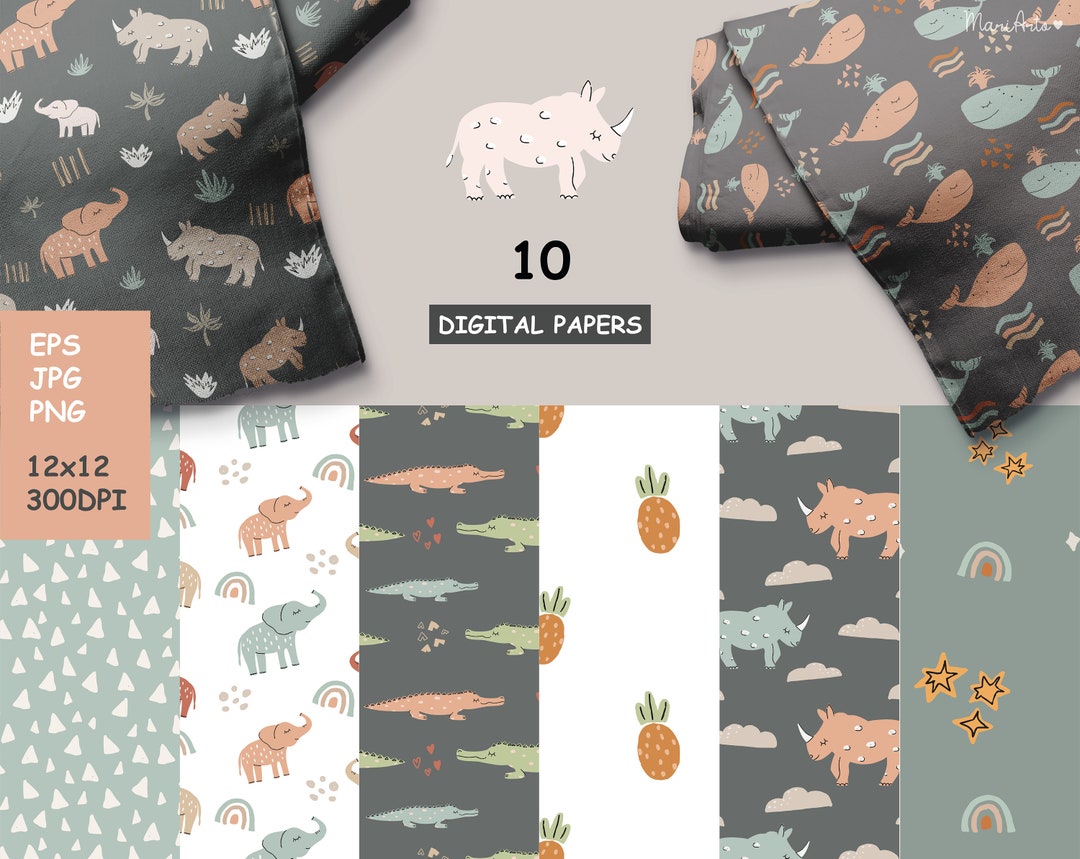 Boho Safari Digital Paper – Baby Elephant Pattern, Nursery Art ...
