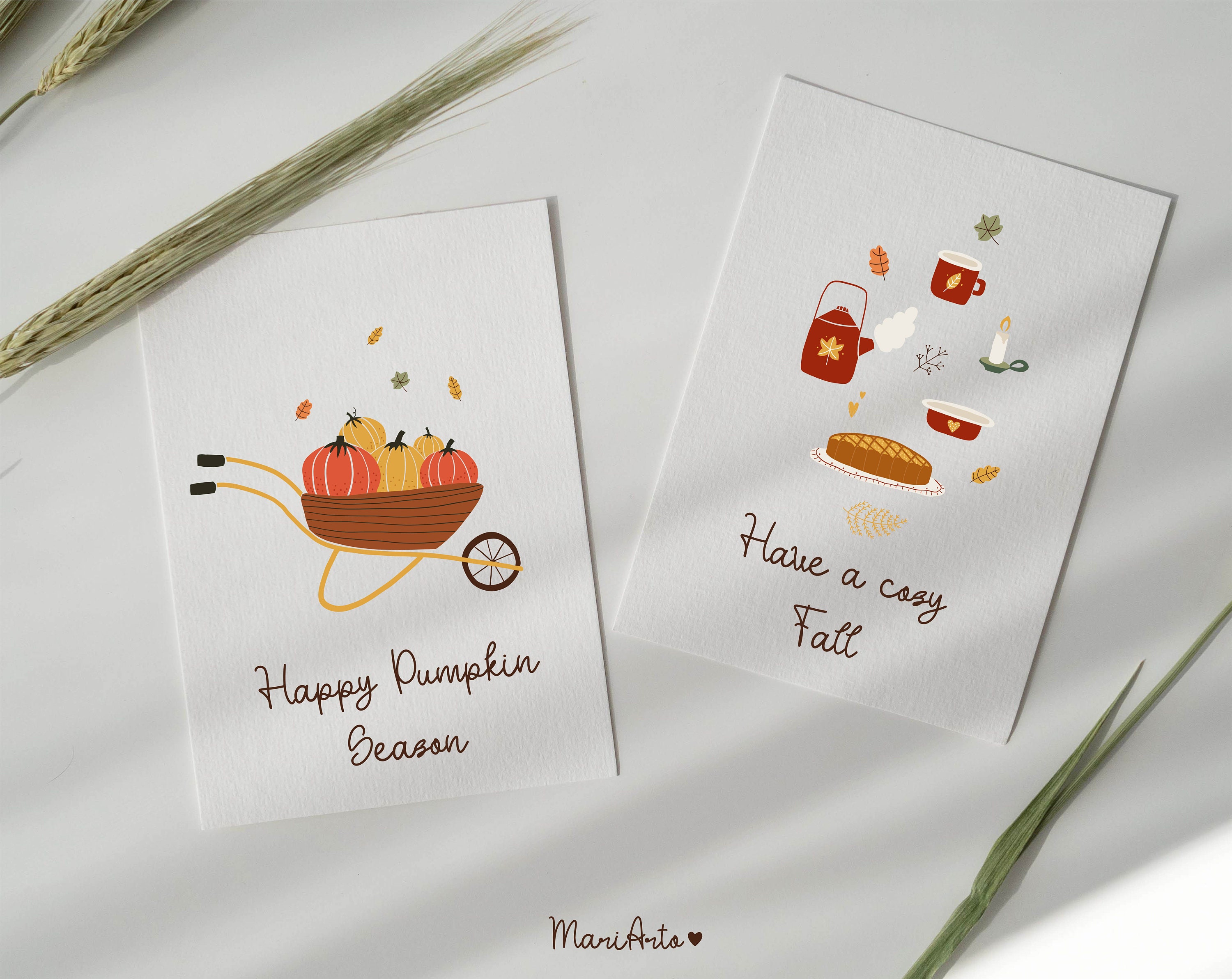 Cozy Autumn Vector Clipart, Fall Leaves, Cute Farm, Pumpkin Spice ...