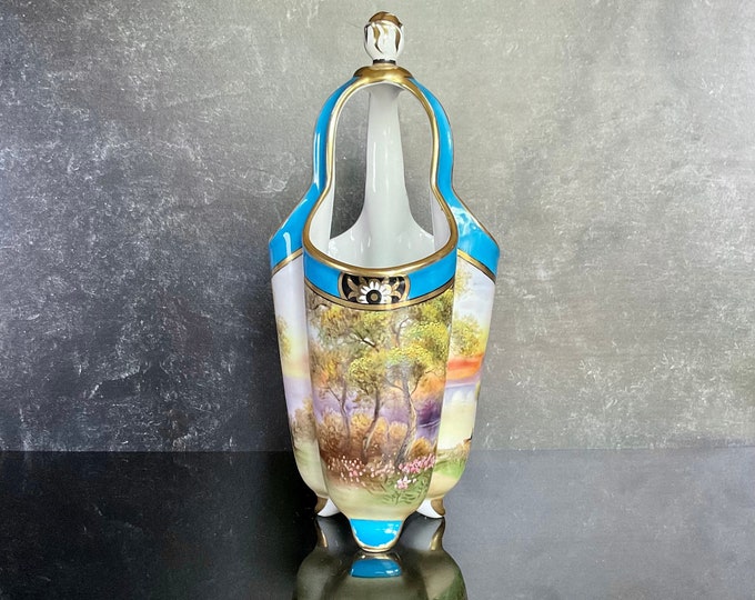 Antique Japanese Noritake 11 Tall Porcelain Lobed Basket Vase Hand ...