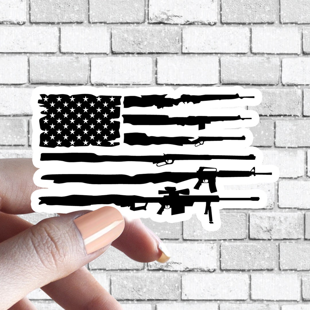 Guns Rifle 50 Cal Flag USA US American Flag Sticker (colored Version ...