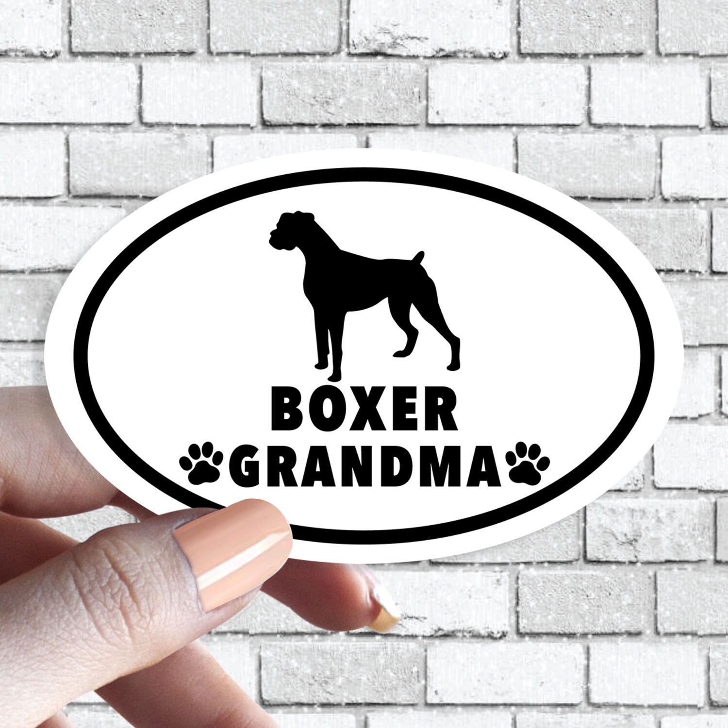 Boxer Grandma Dog Grandparent Oval Black and White Sticker - Etsy UK
