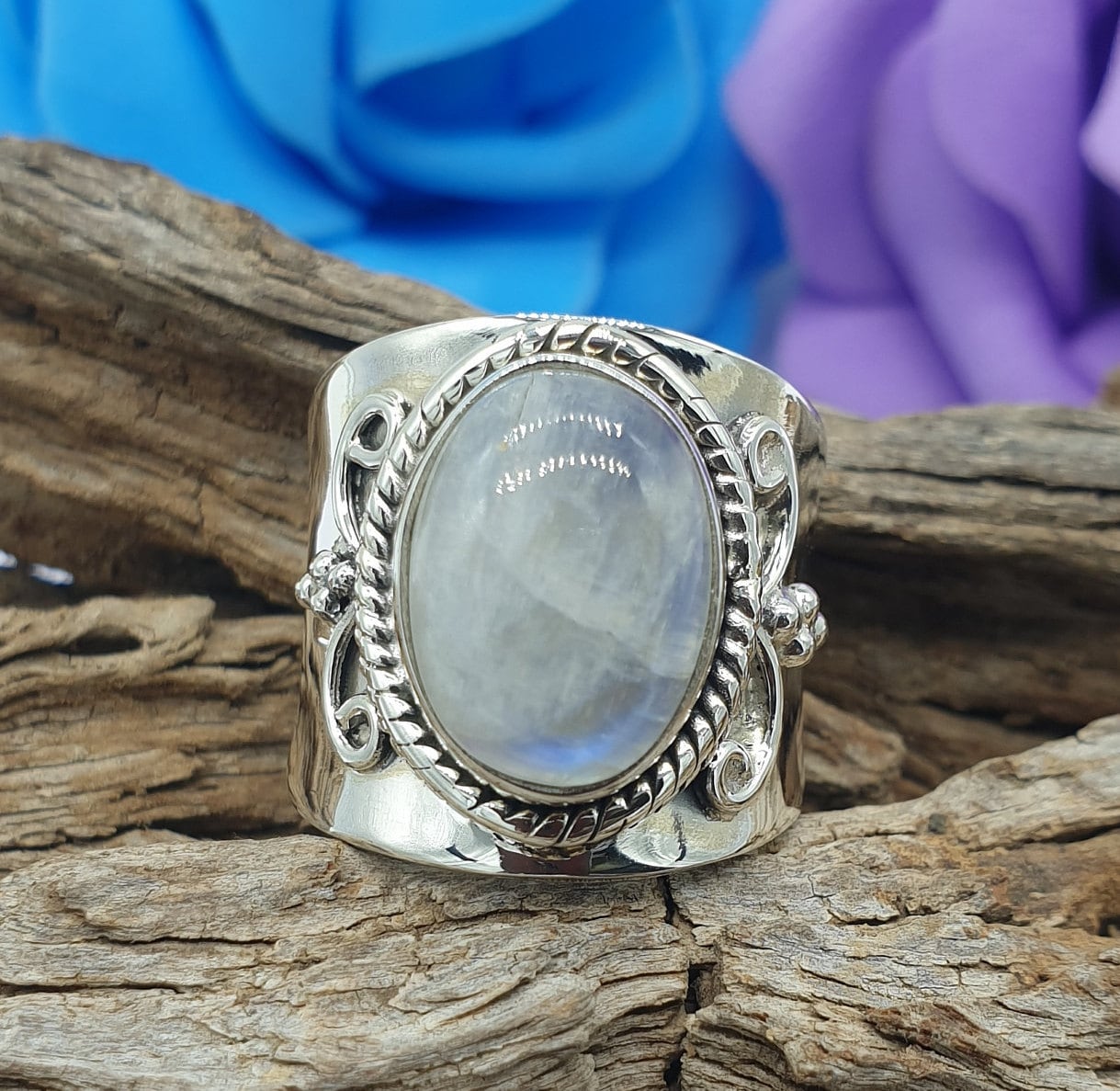 Genuine Moonstone adjustable Ring Moonstone Silver Ring | Etsy