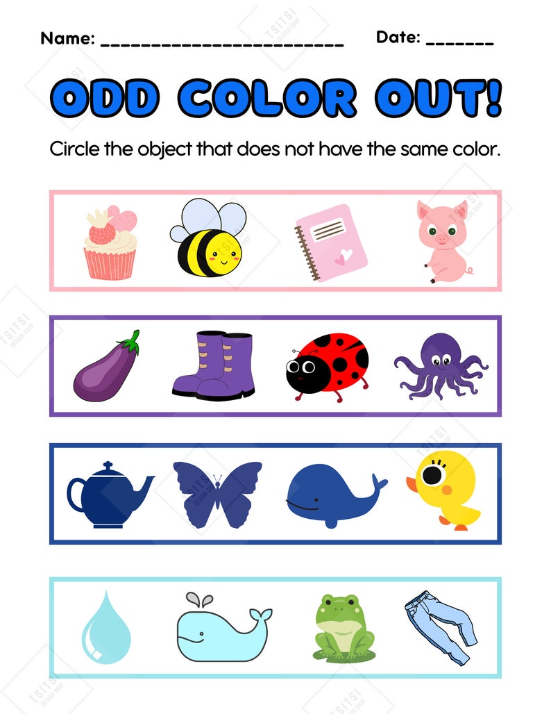 Printable Color Activity, Odd Color Out, Preschool and Kindergarten Worksheets, Educational ...