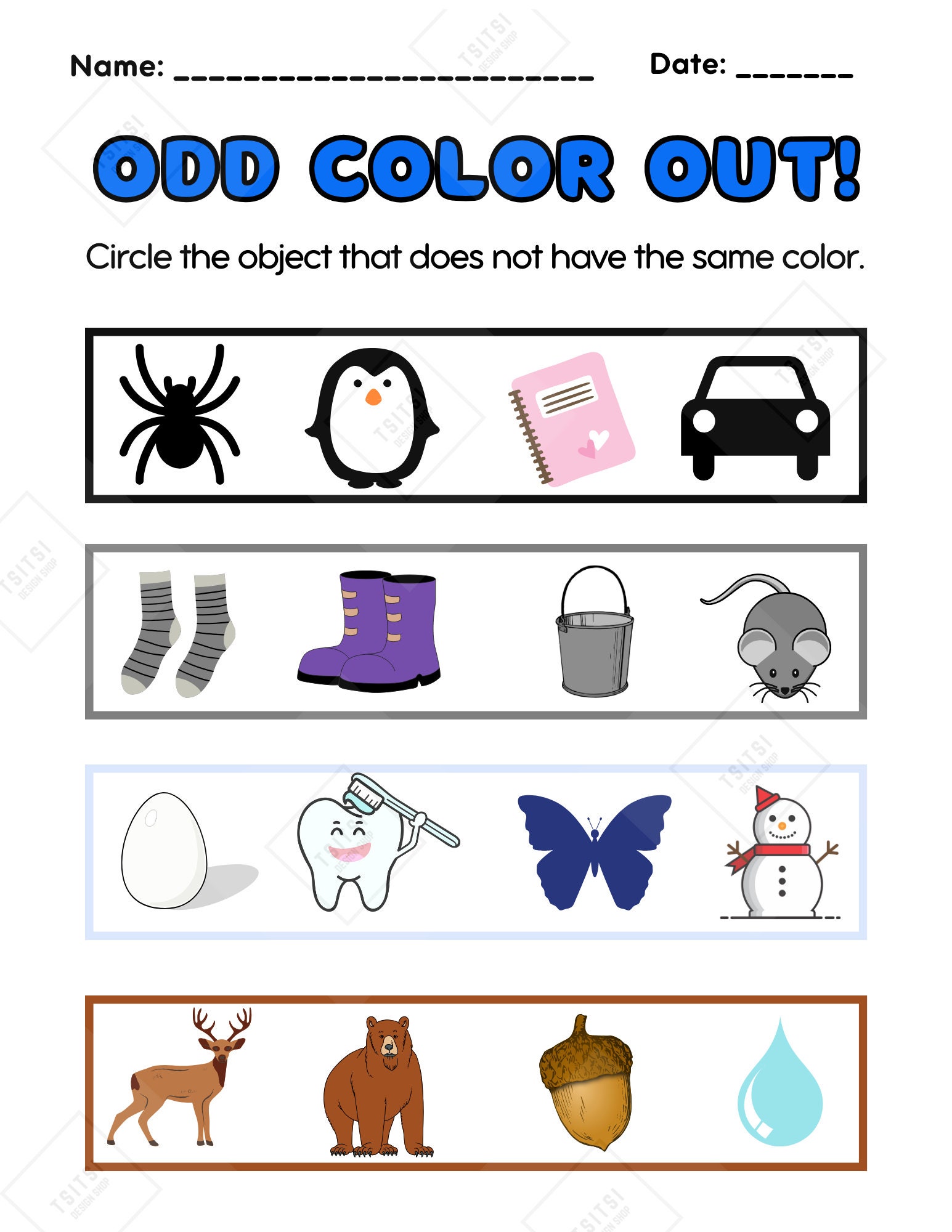 Printable Color Activity, Odd Color Out, Preschool and Kindergarten Worksheets, Educational ...