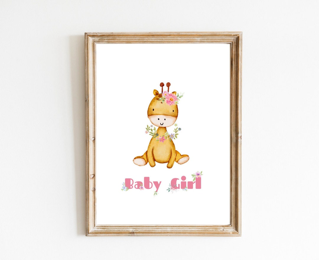 Printable Baby Giraffe With Colorful Flowers, Baby Giraffe Print for ...