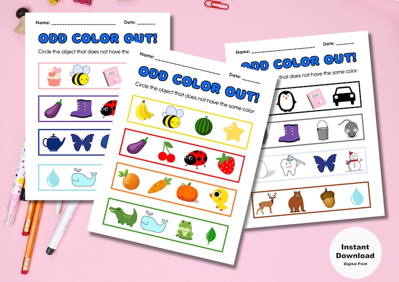Printable Color Activity, Odd Color Out, Preschool and Kindergarten Worksheets, Educational ...