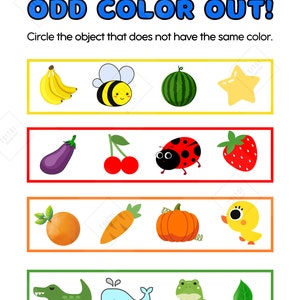 Printable Color Activity, Odd Color Out, Preschool and Kindergarten Worksheets, Educational ...