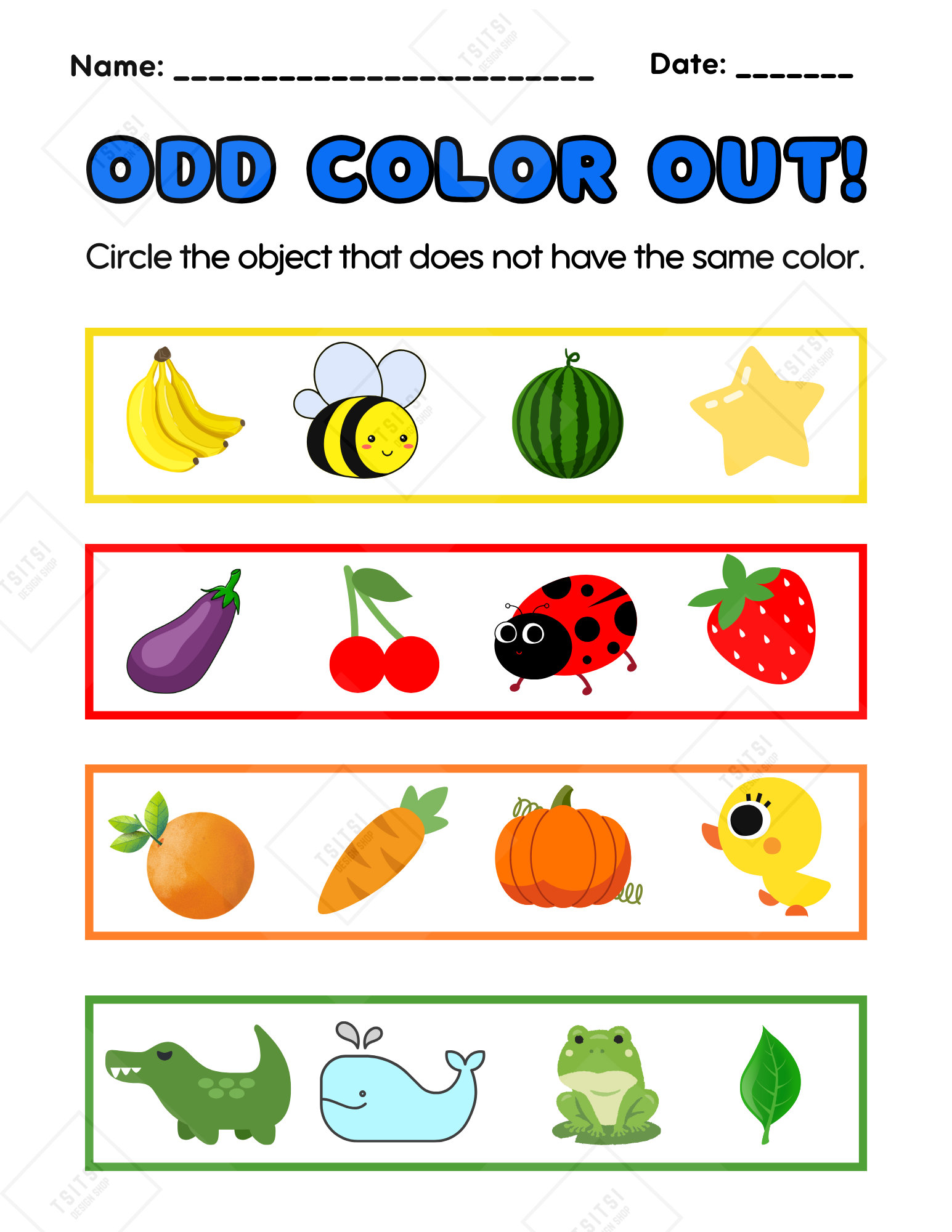 Printable Color Activity, Odd Color Out, Preschool and Kindergarten ...
