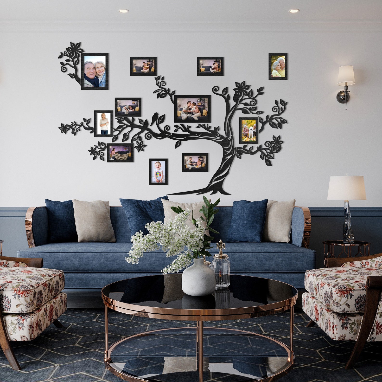 Custom Family Tree With Frames, Wooden Family Tree Wall Art, Wall ...