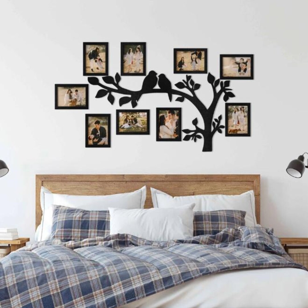 Personalized Family Tree Frame Wall Photo Collage | Rustic Bird Branch ...