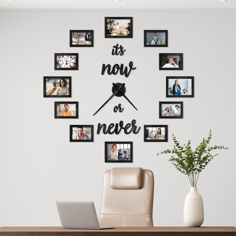 Big Wall Clock With Motivational Quotes and Photoframes, Office Wall ...