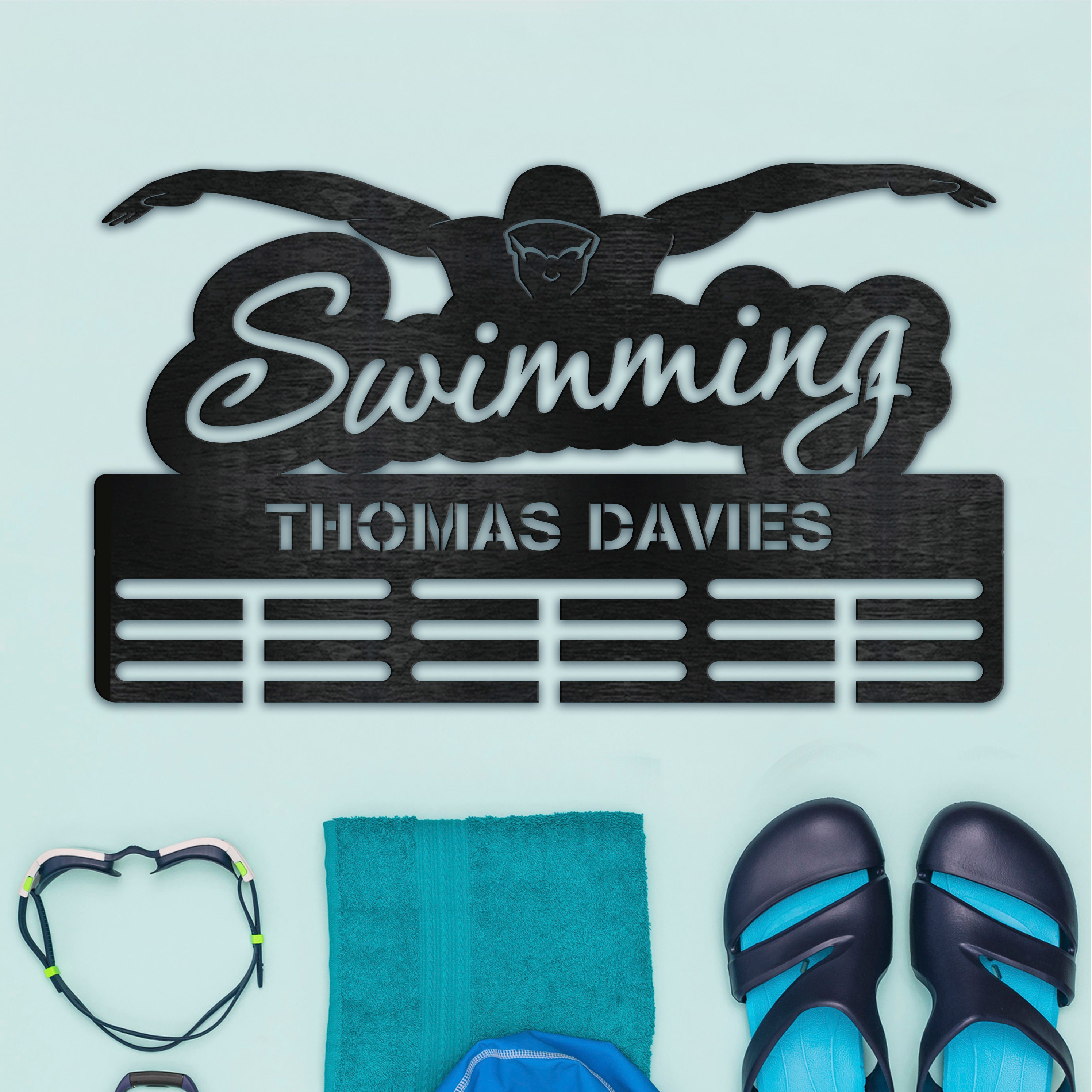 Swimming Custom Name, Individual Swimmer's Medal Hanger, Individual ...