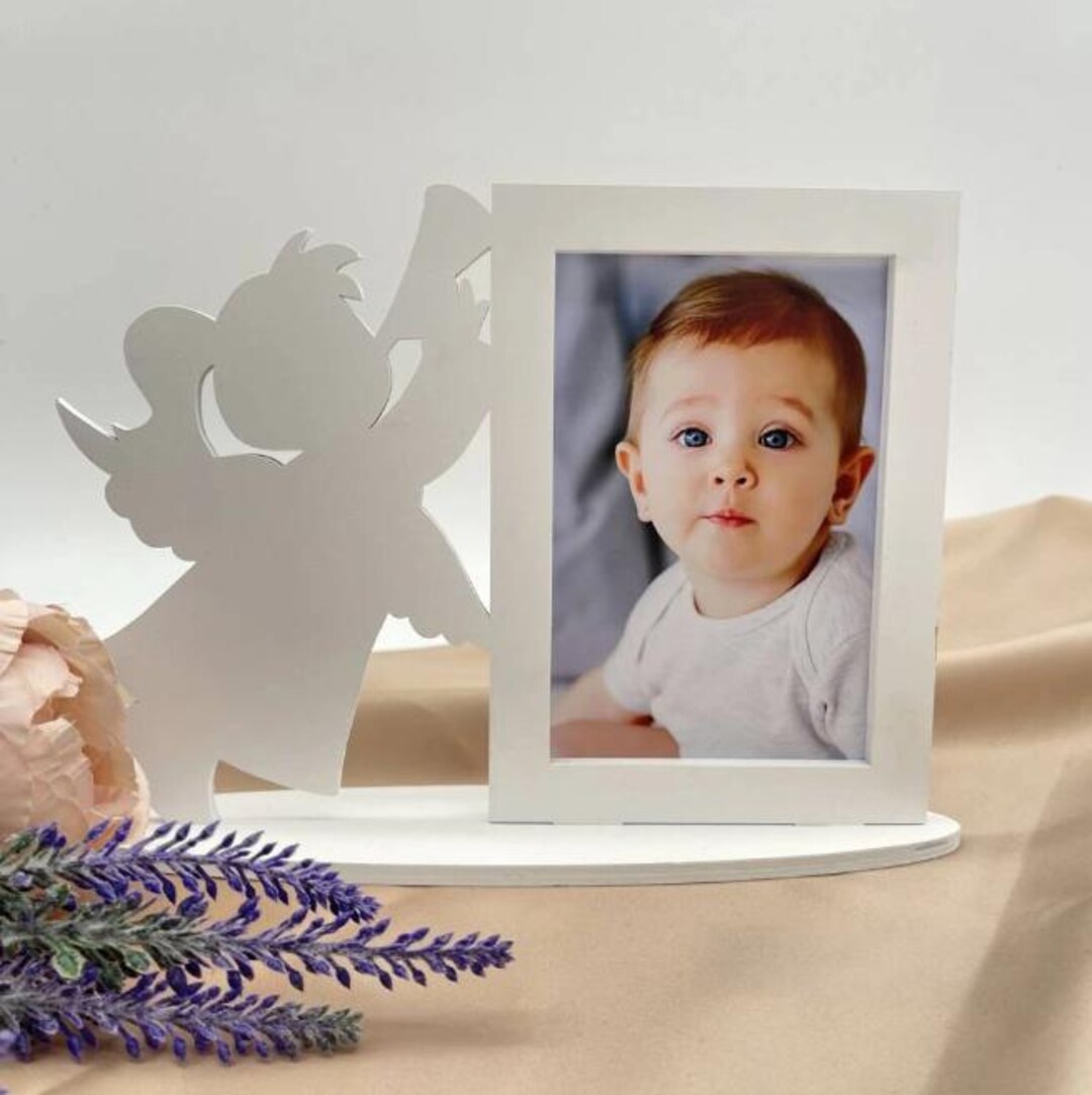 Wooden Angel Photo Frame for Girl – Praying Baby Decor, Baptism or ...