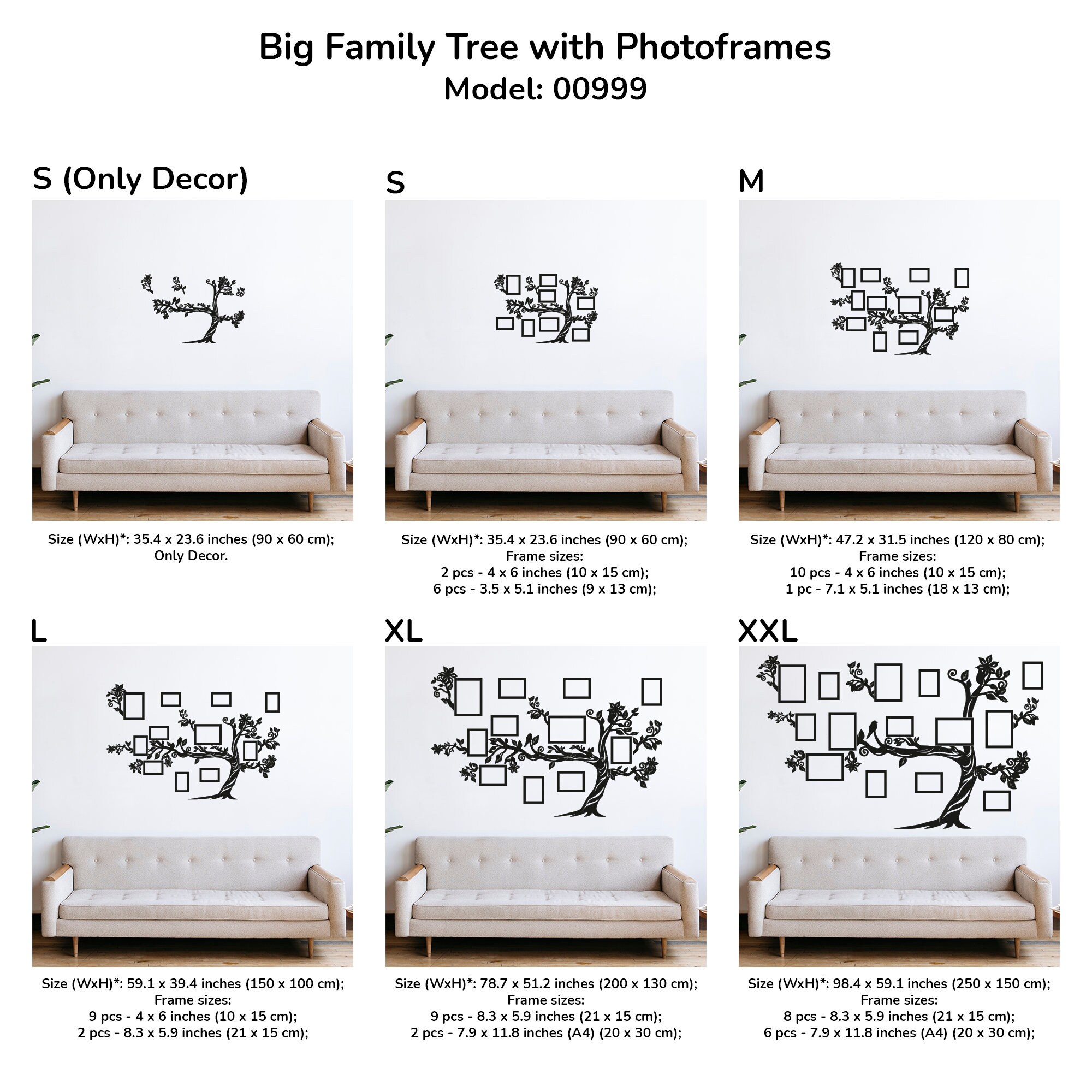Custom Family Tree With Frames, Wooden Family Tree Wall Art, Wall ...