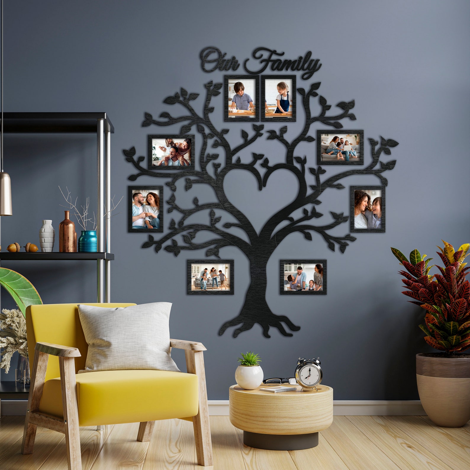 Custom Family Tree With Frame as Heart, Wooden Family Tree With Heart ...