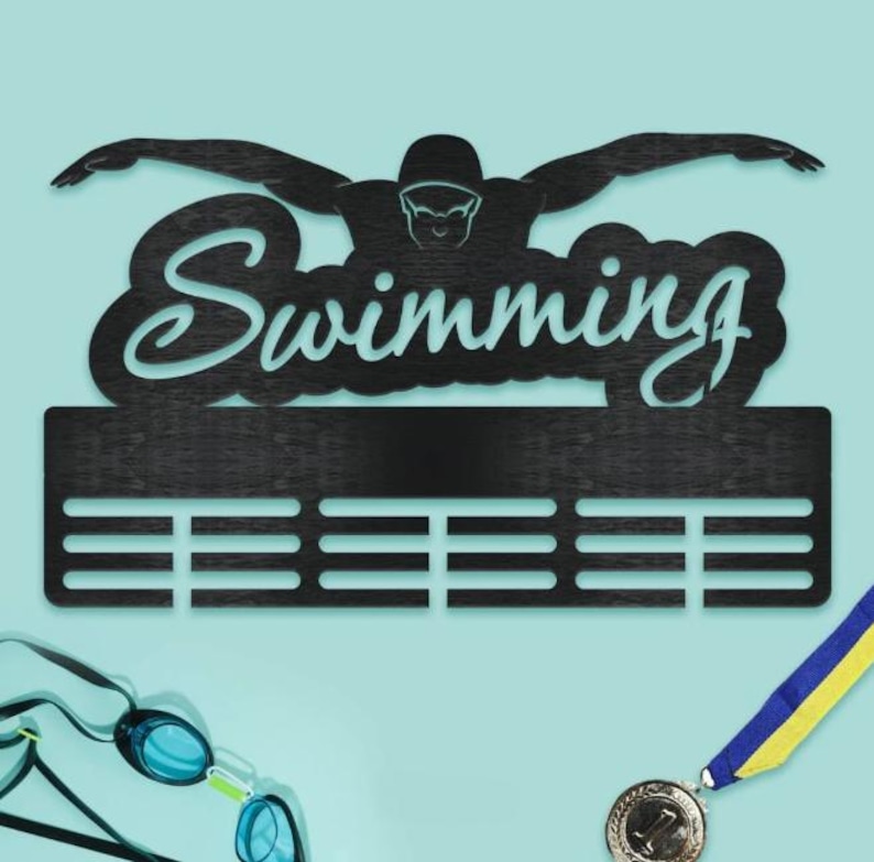 Large Black Metal Swimming Medal Holder – Swimmer Wall Display Rack ...