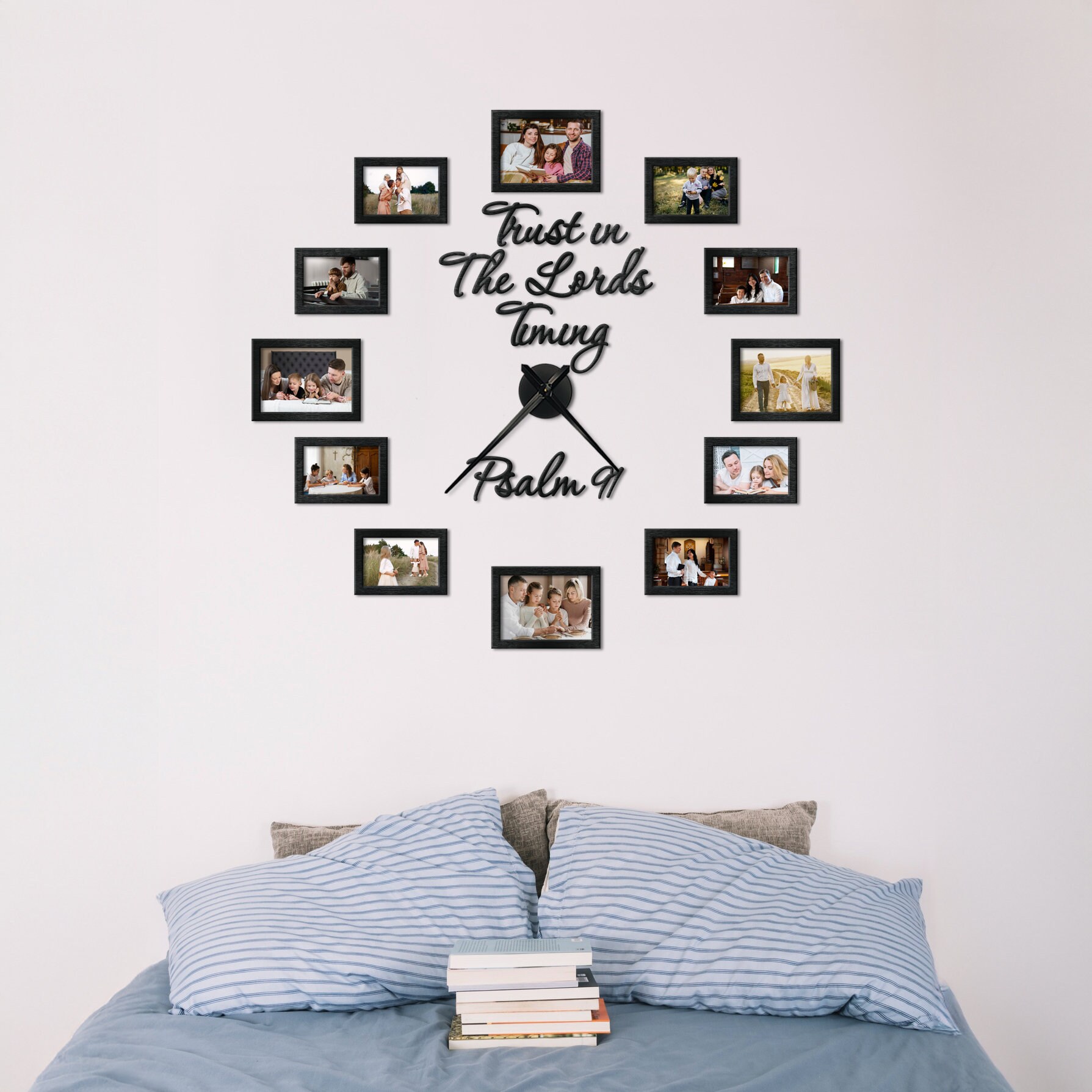 Psalm 34:1 Christian Wall Clock With Photoframes, Bible Verse Decor ...