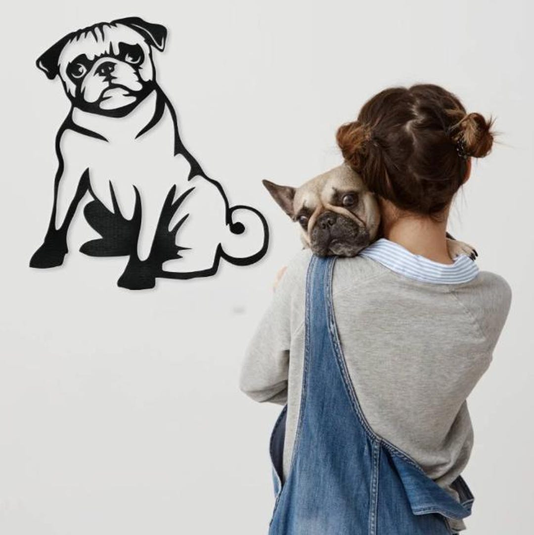 Wooden Pug Wall Decor – Laser Cut Eco Dog Art Panel, Minimalist Pet ...