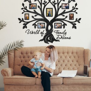 Wood Family Tree Wall Art, Large Family Photos Collage Framed, Wooden ...