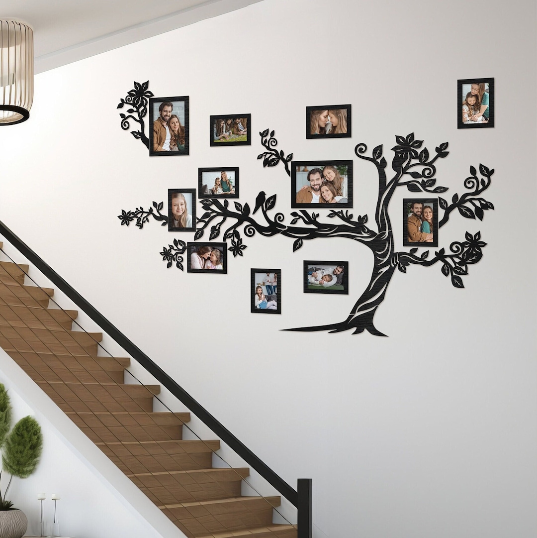 Staircase Family Tree Wall Decor With Photoframes, Tree Wooden Wall ...