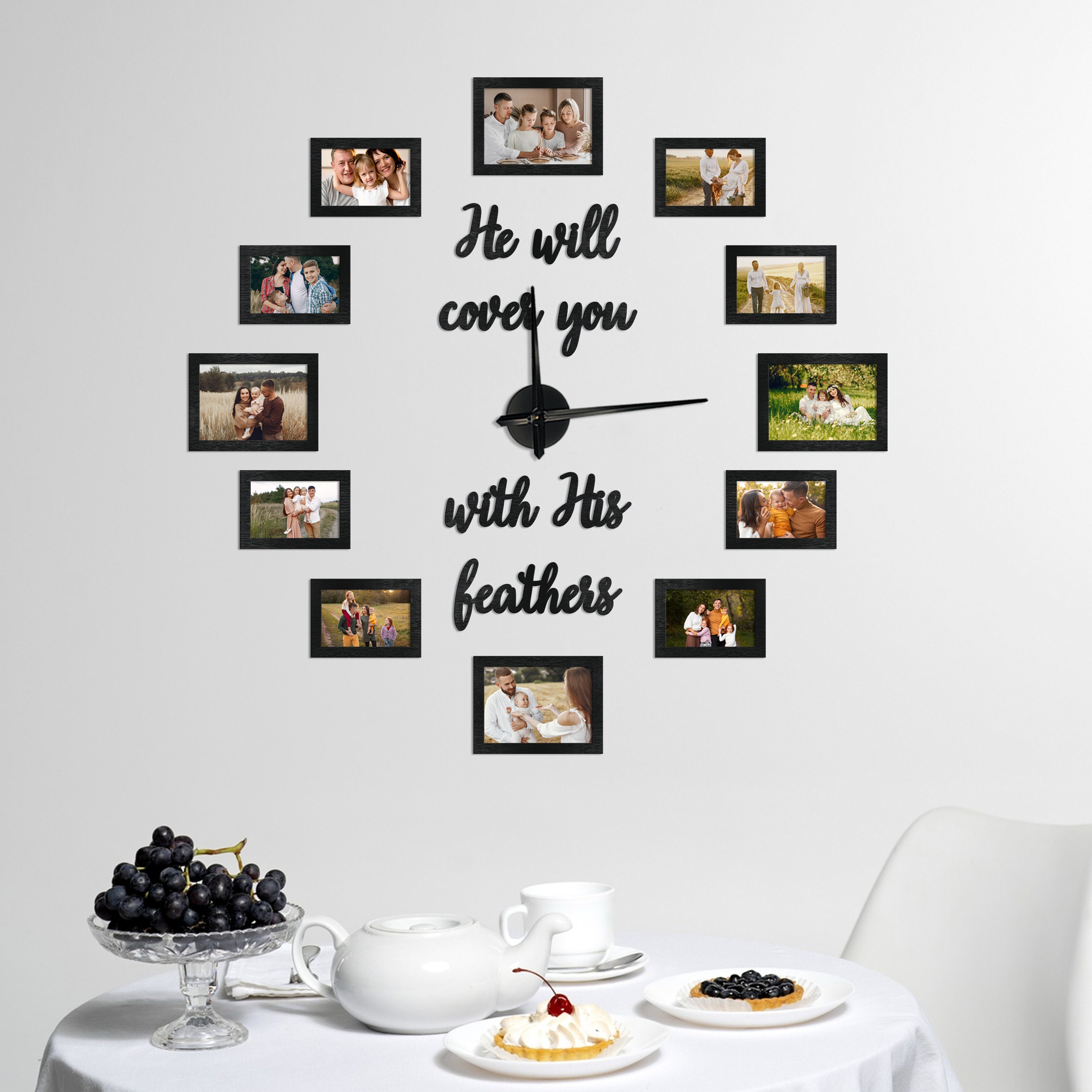 Psalm 34:1 Christian Wall Clock With Photoframes, Bible Verse Decor ...