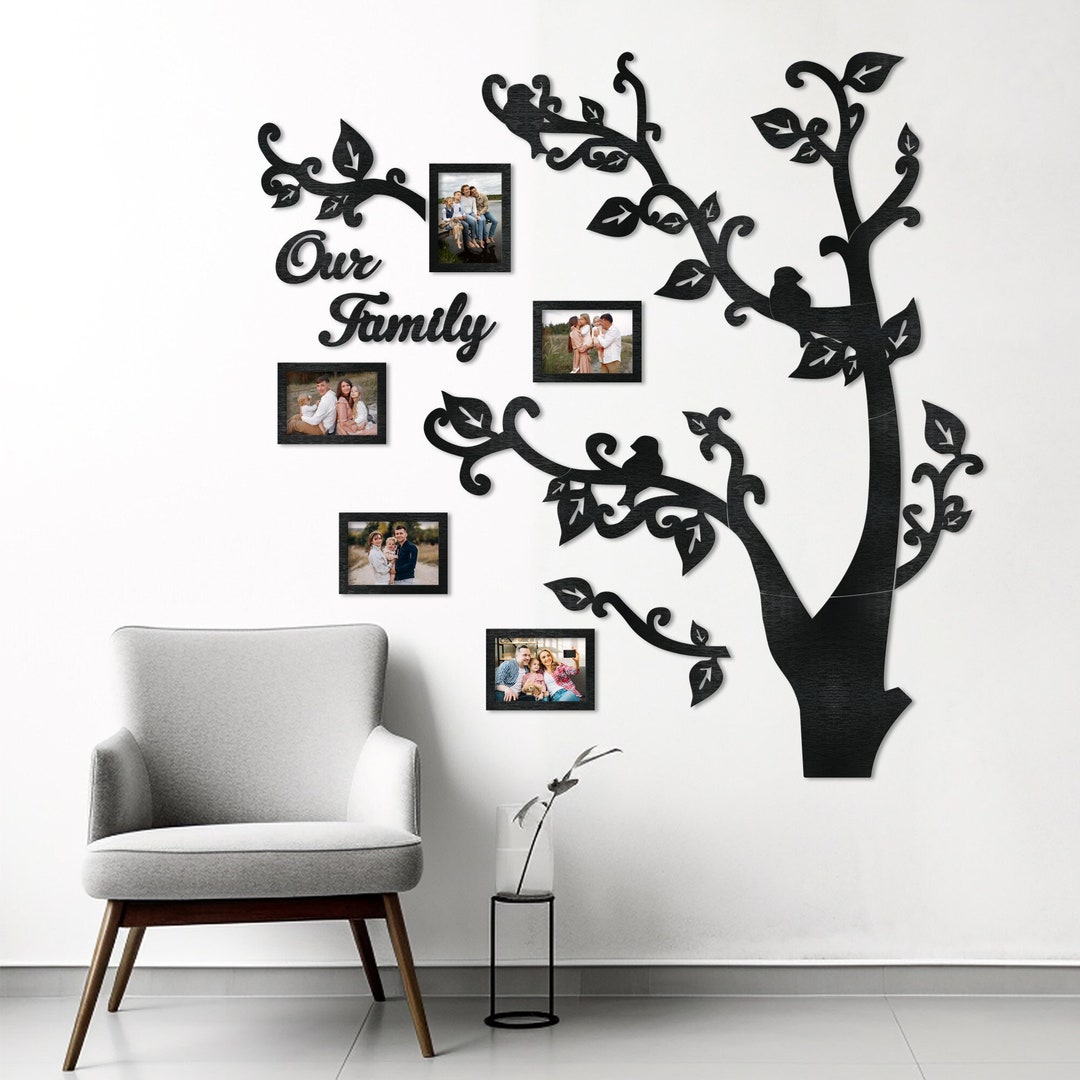 Wooden Family Tree With Frames, Large Family Tree Wall Art, Wood Family ...