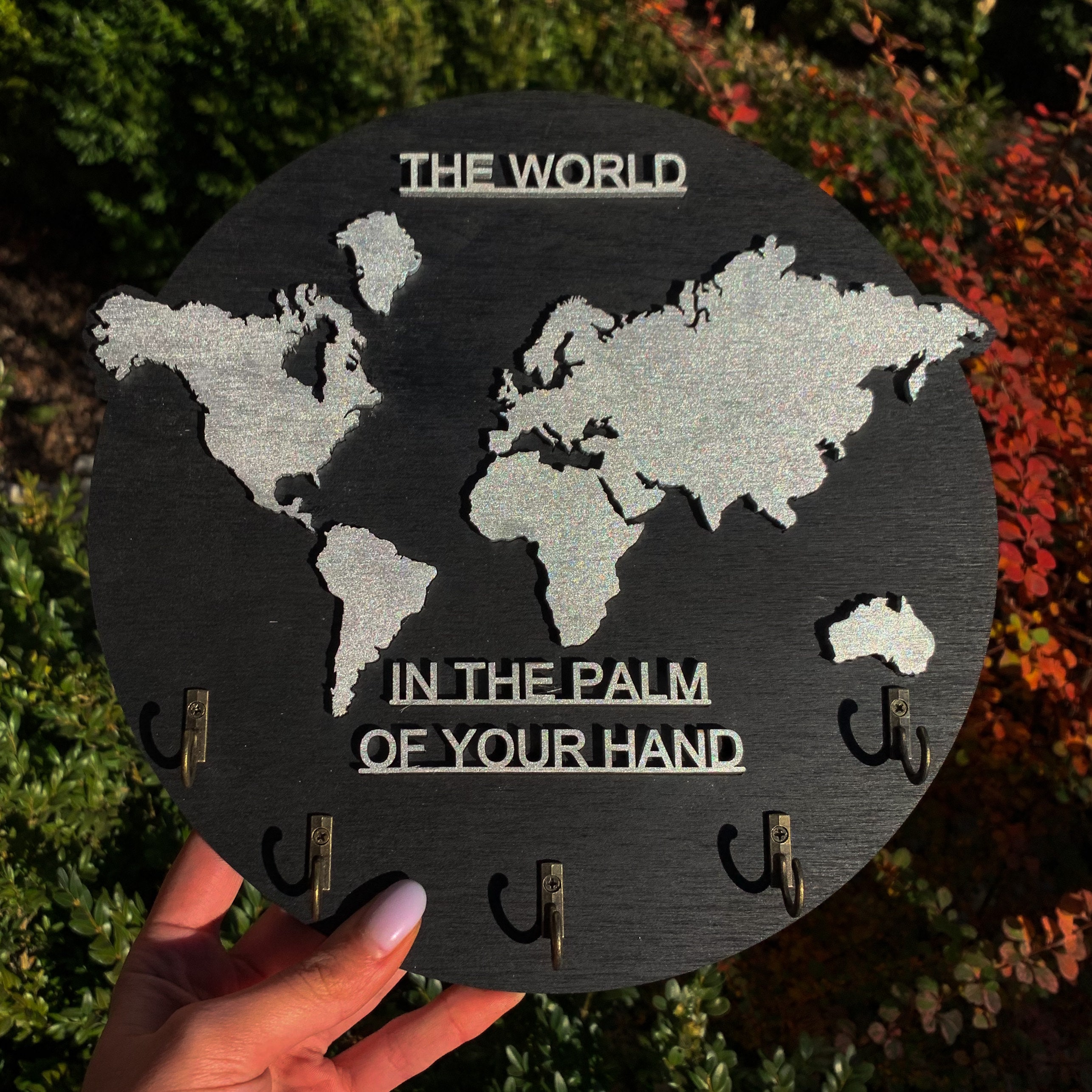 The World Map Wooden Key Holder for Wall Family Key Holder - Etsy