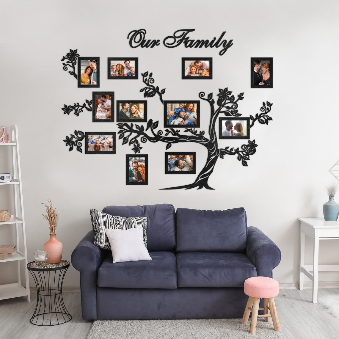 Custom Family Tree With Frames / Wooden Family Tree Wall Art / - Etsy