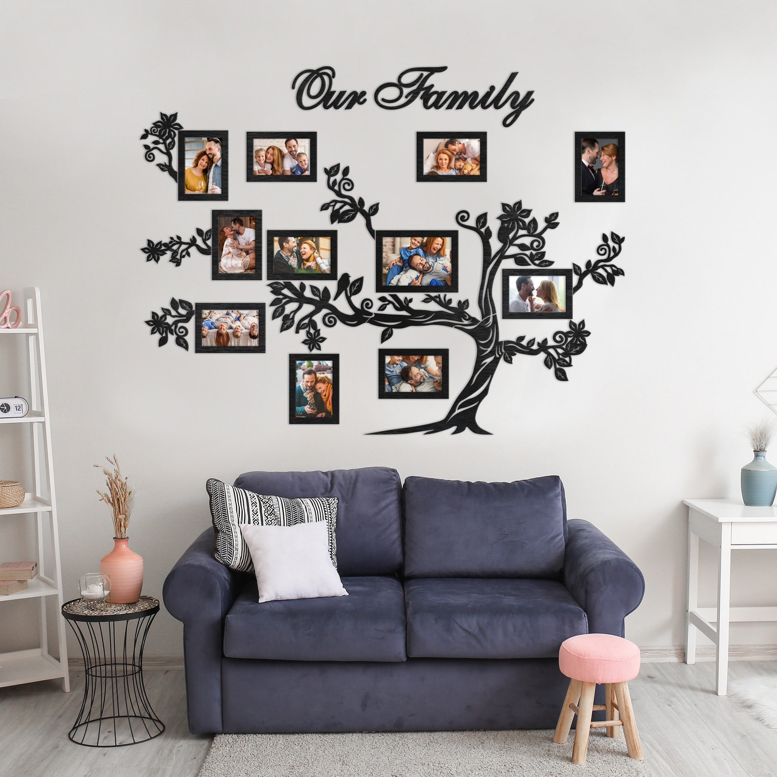 Custom Family Tree With Frames / Wooden Family Tree Wall Art / - Etsy