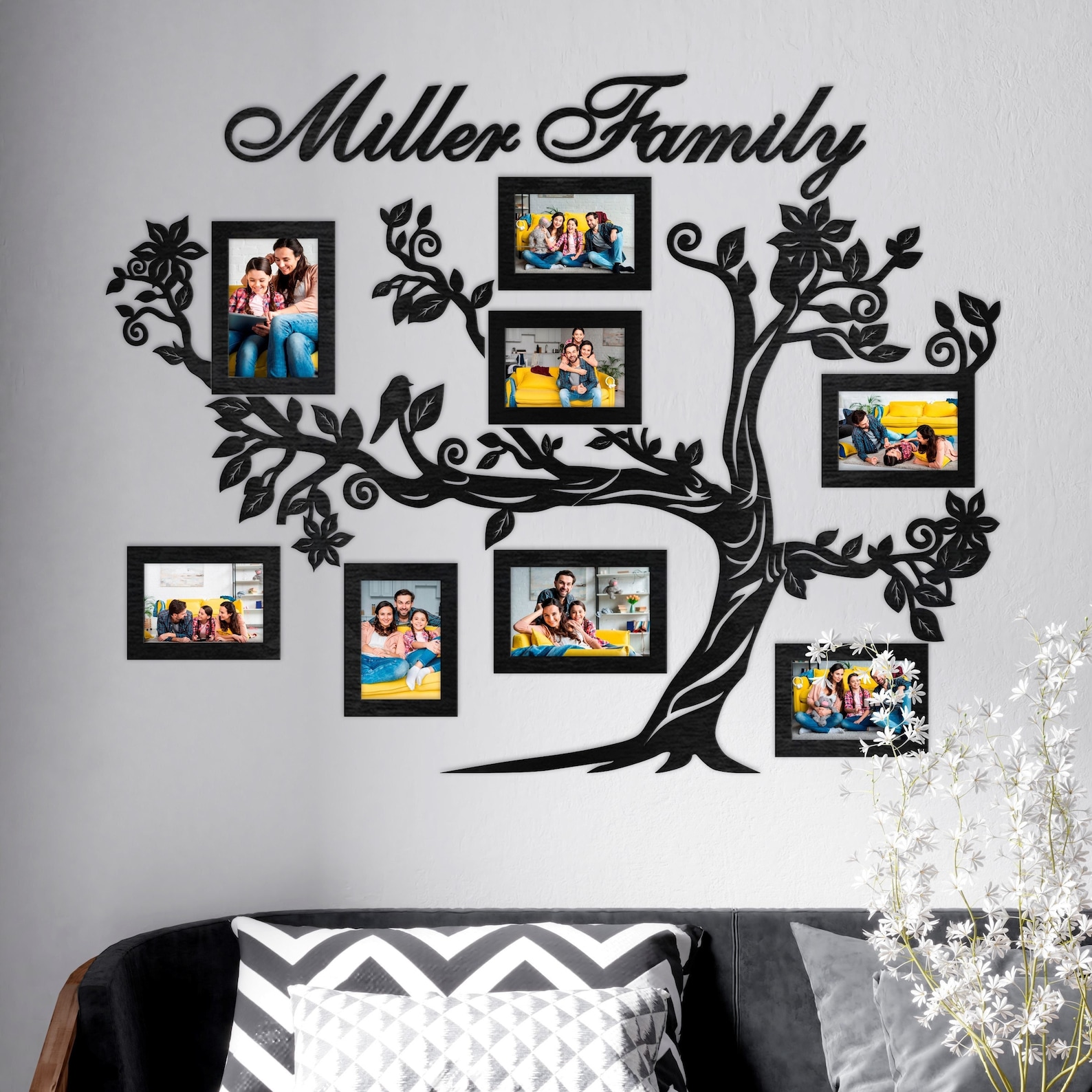 Custom Family Tree With Frames, Wooden Family Tree Wall Art, Wall ...