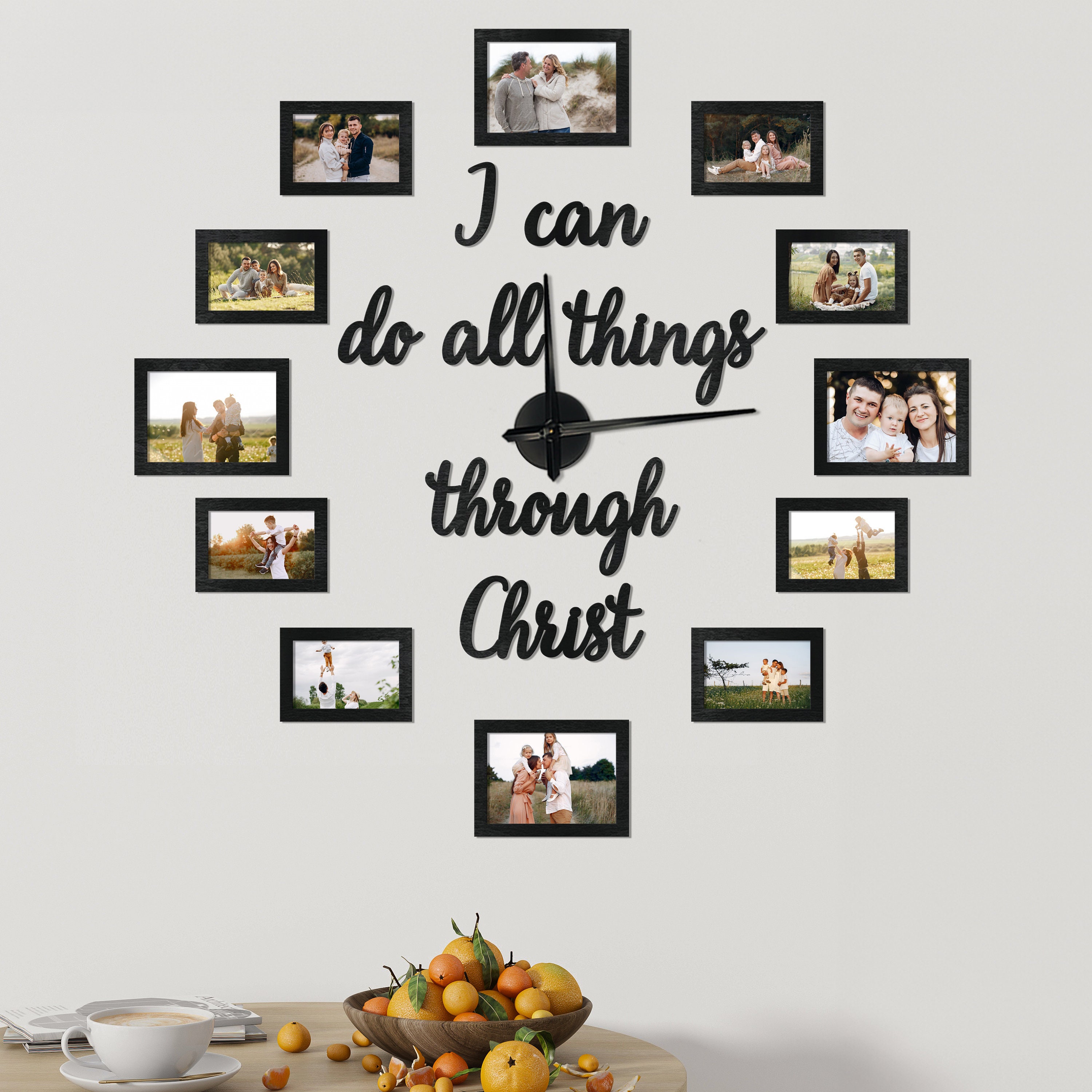 Psalm 34:1 Christian Wall Clock With Photoframes, Bible Verse Decor ...