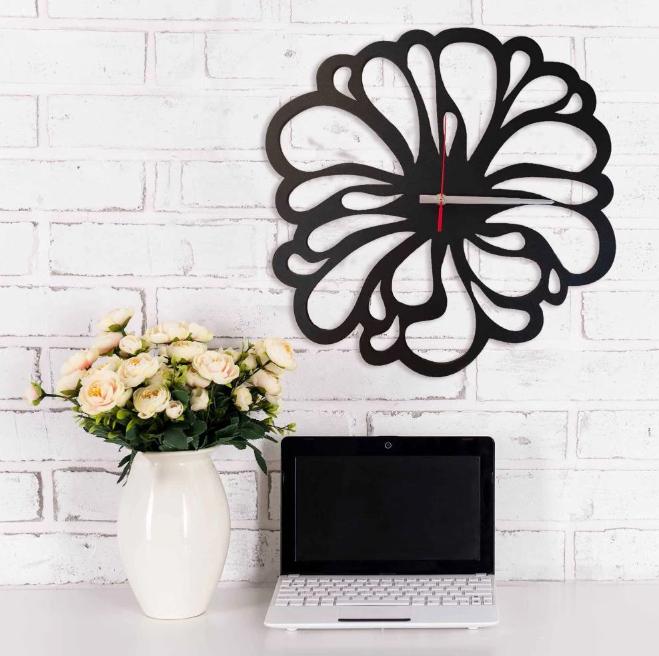 Modern Floral Wall Clock – Laser Cut Wood Flower Design, Silent Eco ...