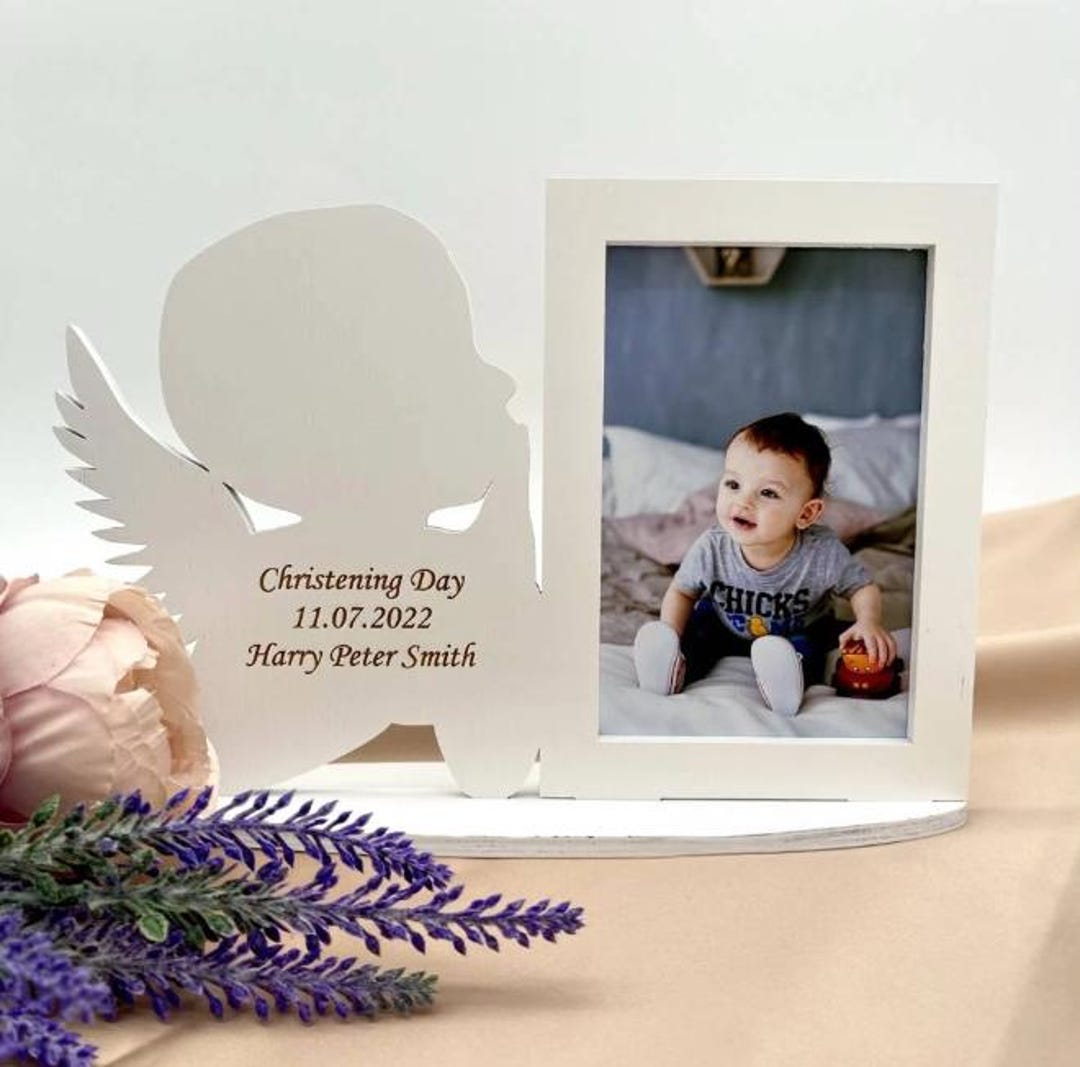 Personalized Angel Photo Frame for Boy – Eco Wood Praying Baby Decor ...
